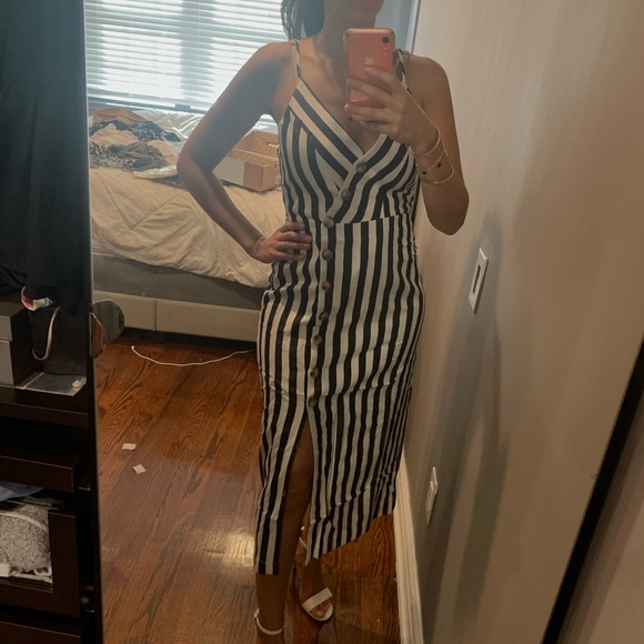 Dresses | Stipe Button Down Summer Midi Dress In White And Blue | Poshmark